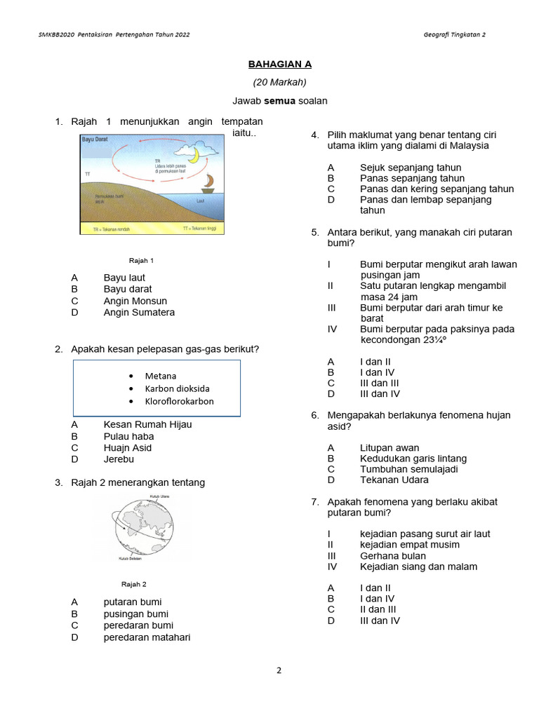 Contoh Soalan UASA Geografi Ting.2 BahagianA | PDF