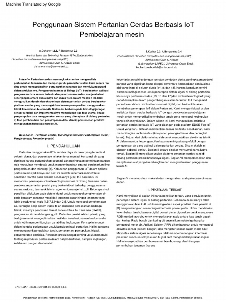 An IoT Based Smart Farming System Using Machine Learning | PDF | Komputer | Teknologi & Rekayasa