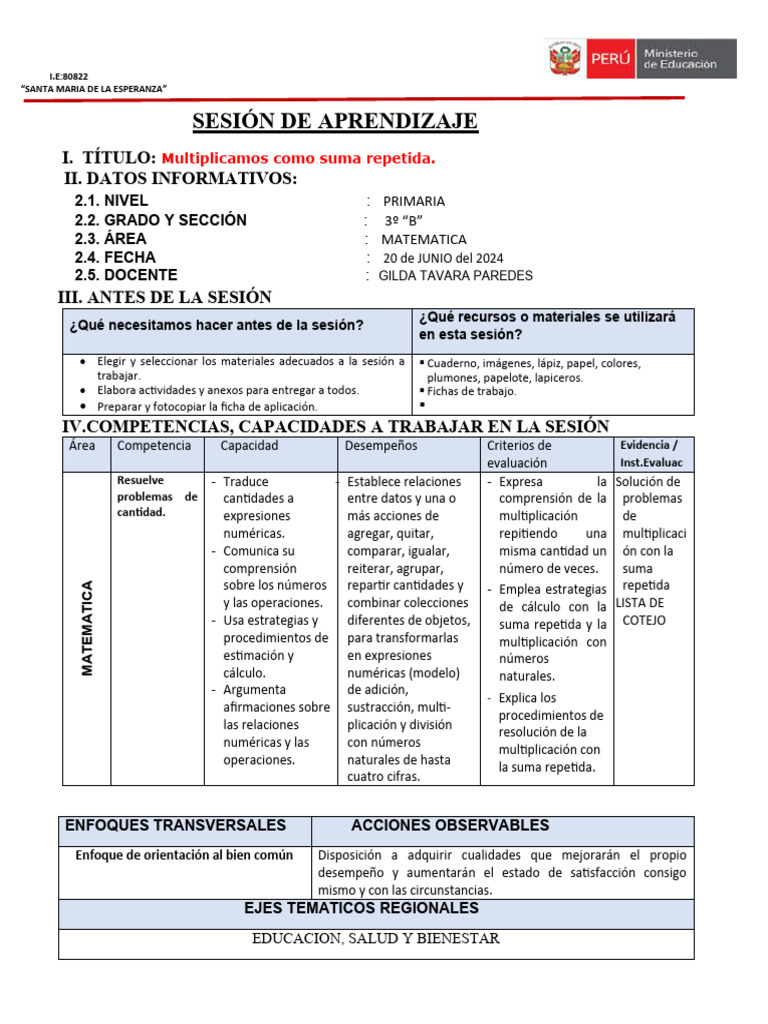 Multiplicación como suma repetida | PDF | Evaluación | Multiplicación