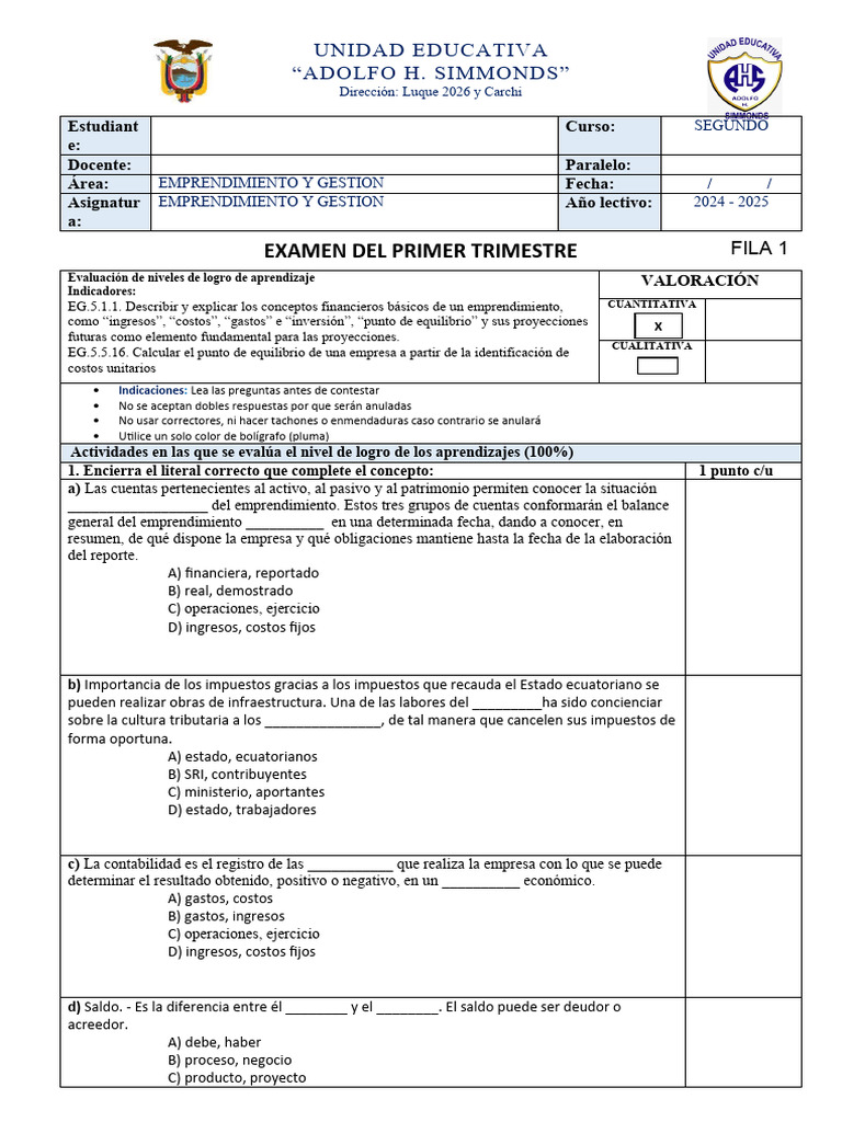 EMPRENDIMIENTO 2DO BGU 1ER TRIM para Imprimir | PDF | Contabilidad | Impuestos