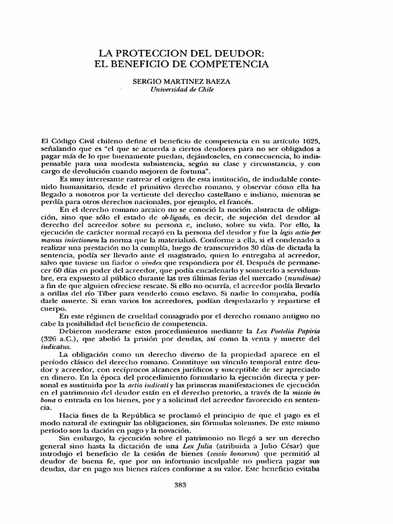 La Proteccion Del Deudor El Beneficio de Competencia | PDF