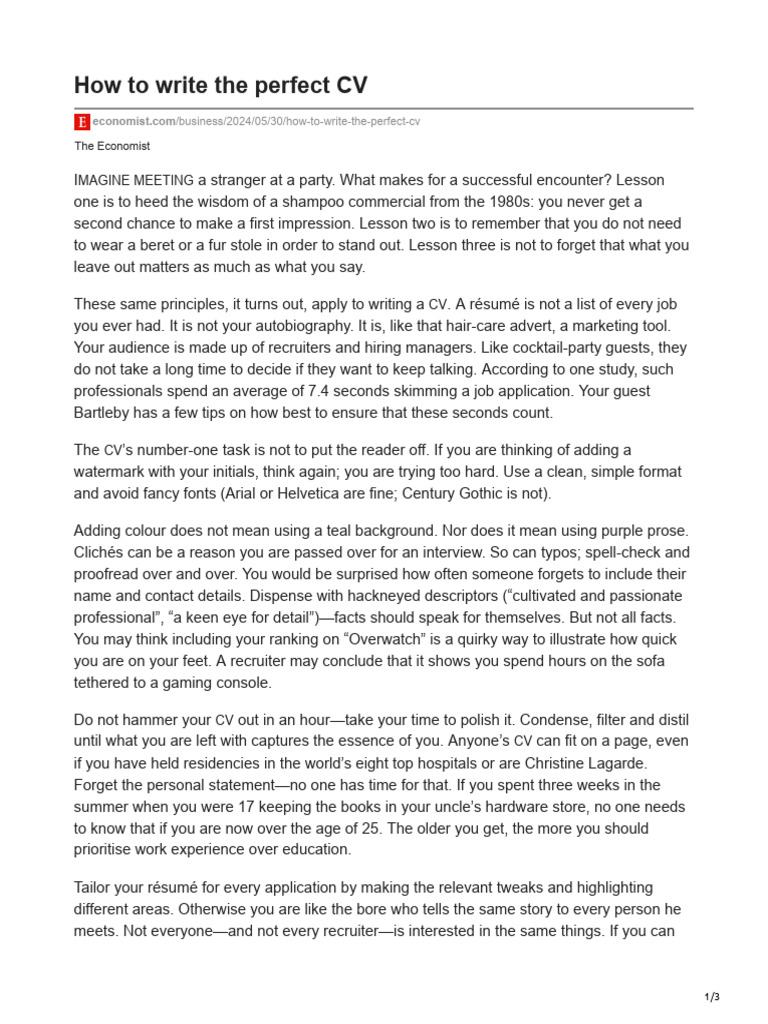 How To Write The Perfect CV | PDF | Résumé