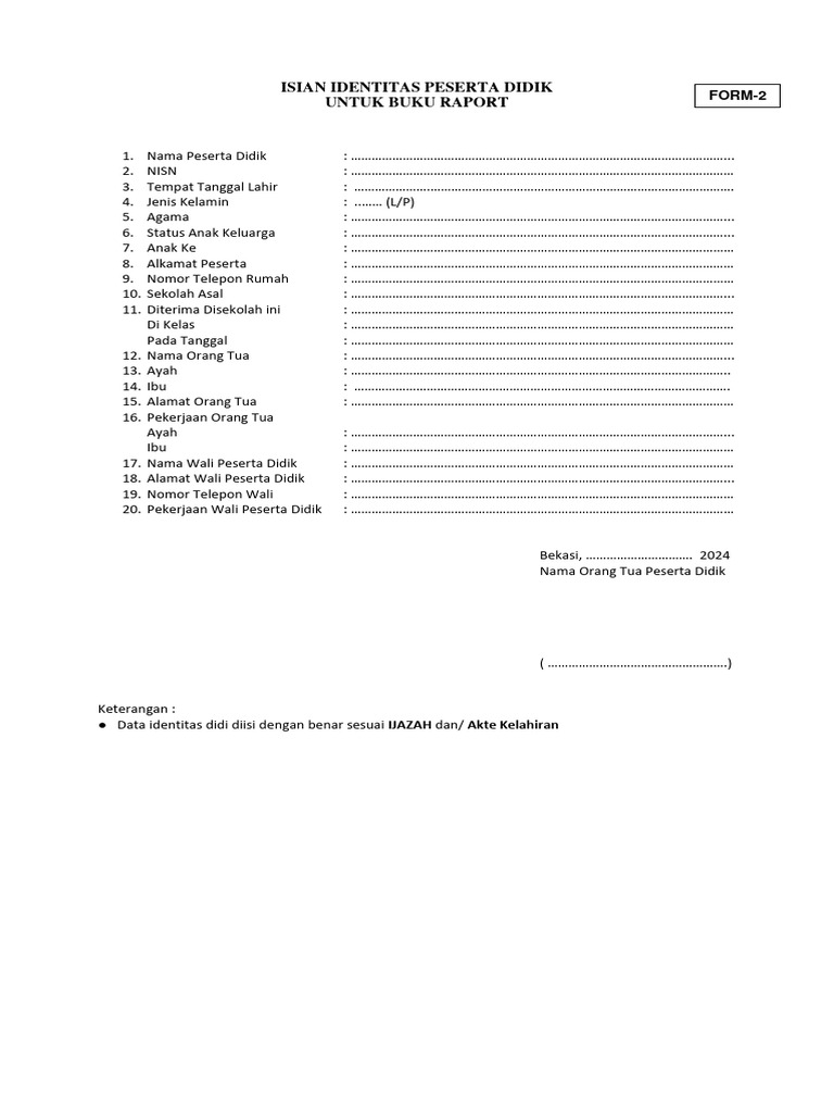 B. FORM ISIAN BUKU RAPOR (FORM-2) | PDF