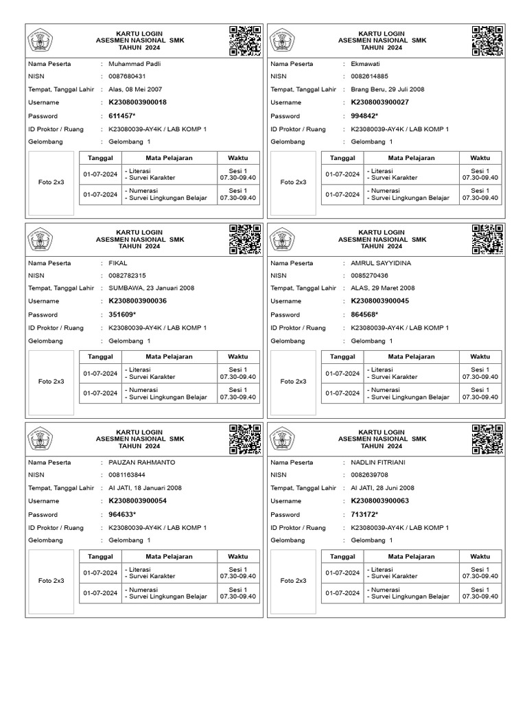 Kartu Ujian ANBK - Tahun 2024.pdf REVISI | PDF
