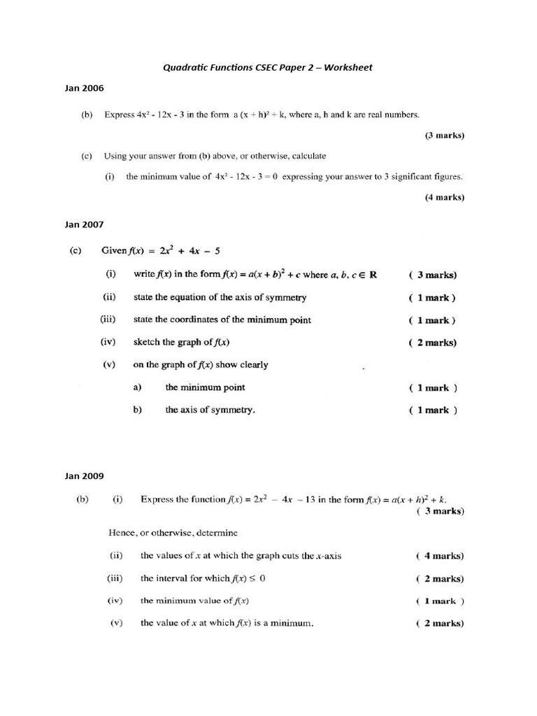 Quadratic Functions CSEC Paper 2 | PDF | Art | Computers