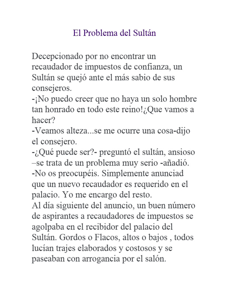 Cuento El Problema Del Sultán Pdf