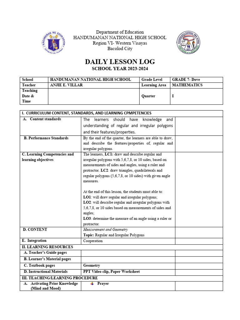 Matatag LP Empty Sample | PDF | Teachers | Learning