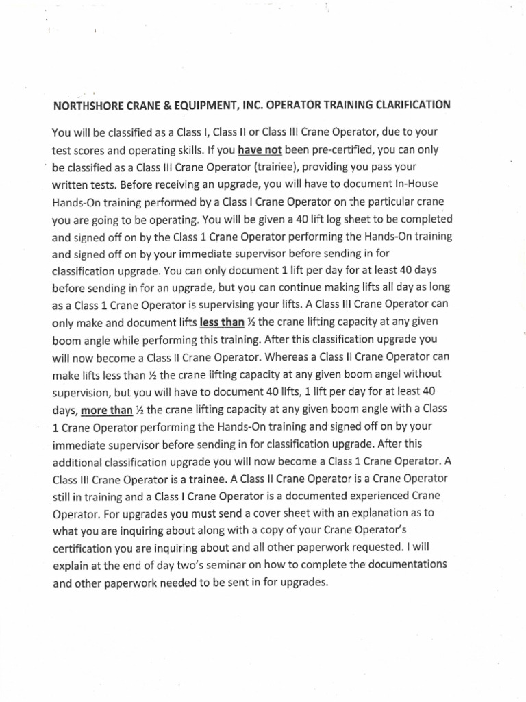 Crane Class Levels | PDF