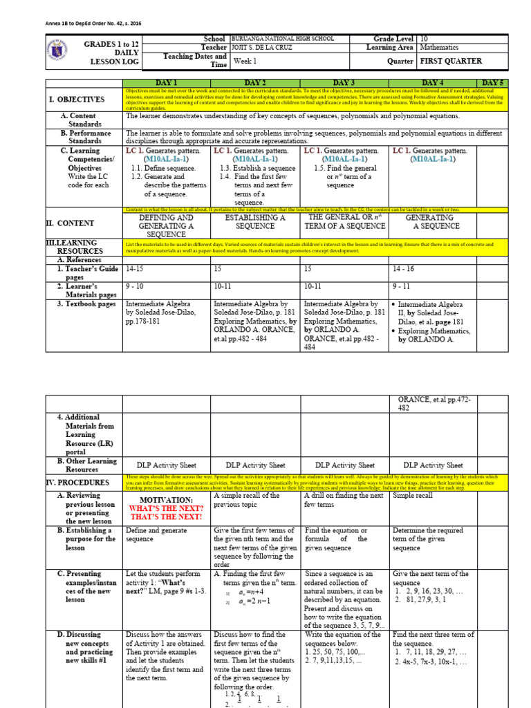 Q1 W1 Math 10 | PDF | Learning | Curriculum