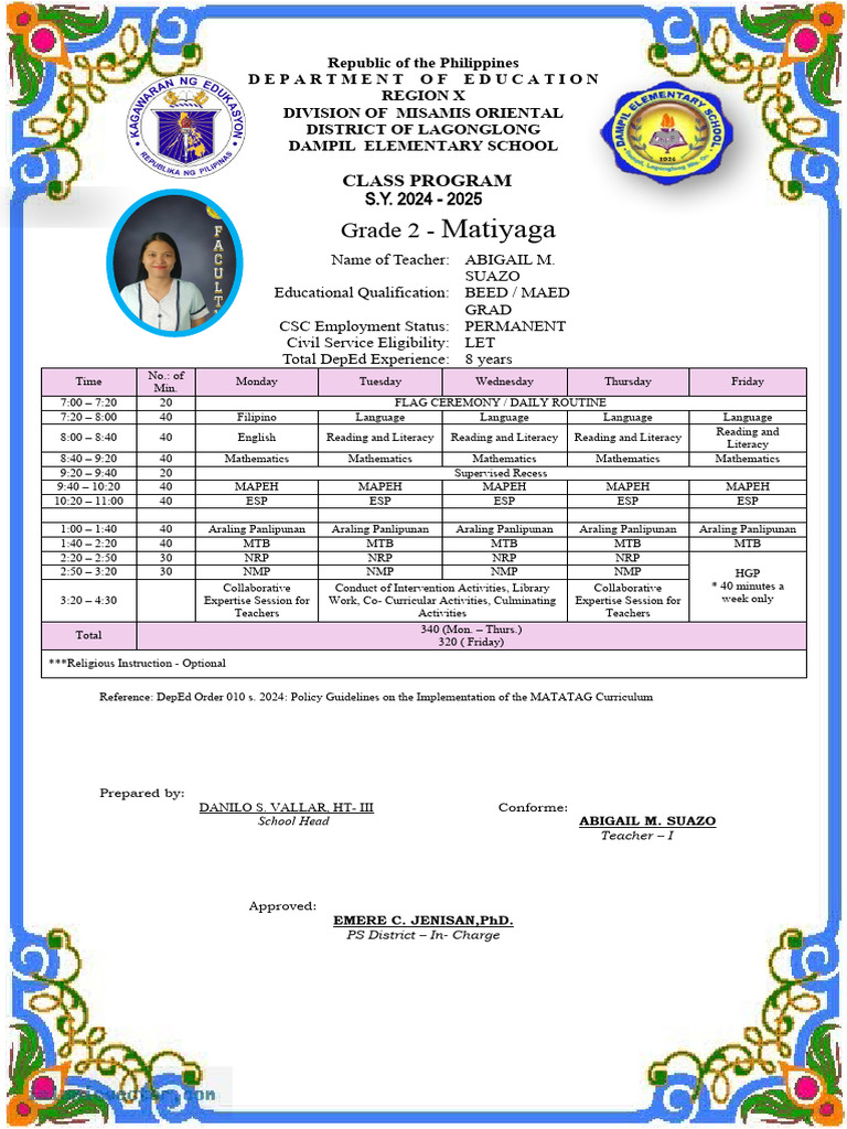 Grade 2 Class Program 2024-2025 | PDF | Learning