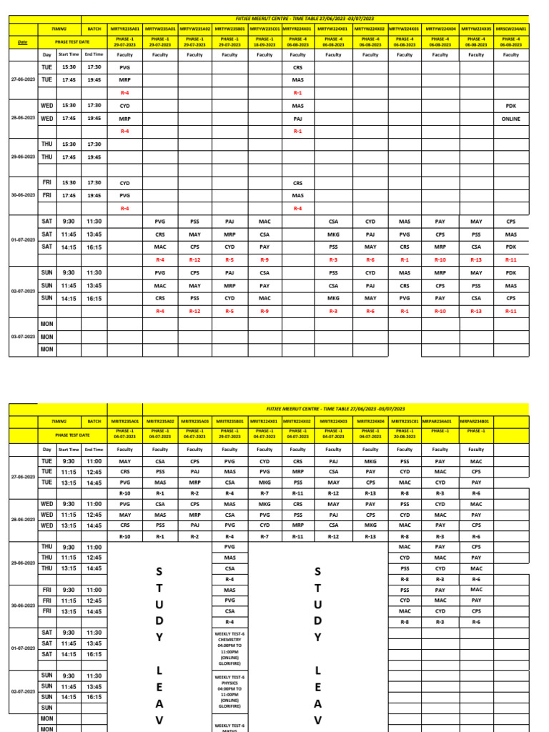 TIME TABLE 27-06-2023 To 03-07-2023 | PDF | Military Technology ...