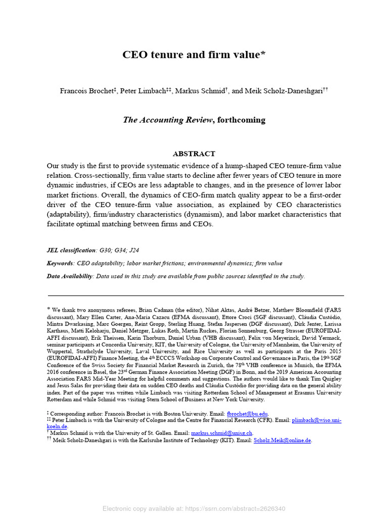 CEO Tenure and Firm Value | PDF | Labour Economics | Economies