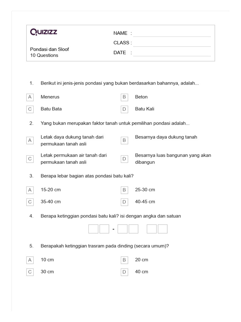 Soal Quiz-Pondasi Dan Sloof | PDF