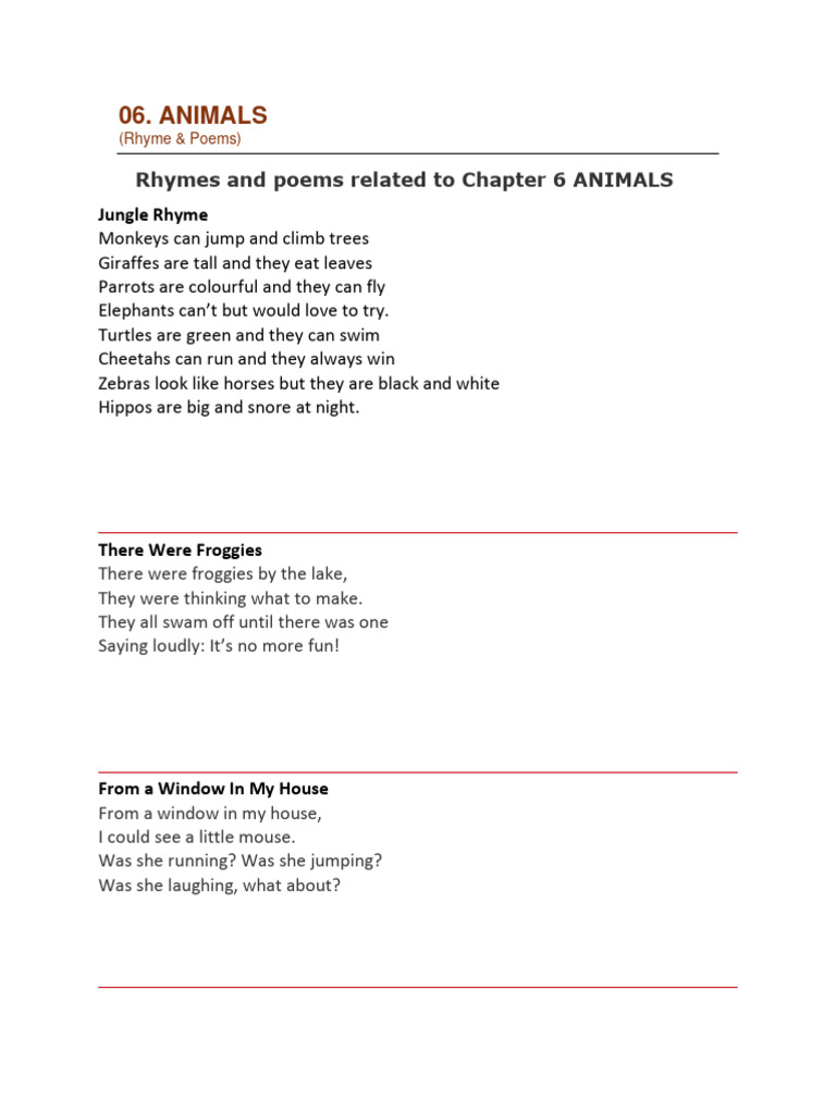 Rhymes and Poems Animals | PDF