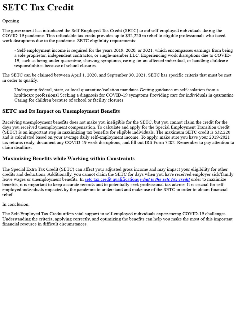 SETC Tax Credit Origin 198628 | PDF | Unemployment Benefits | Taxes