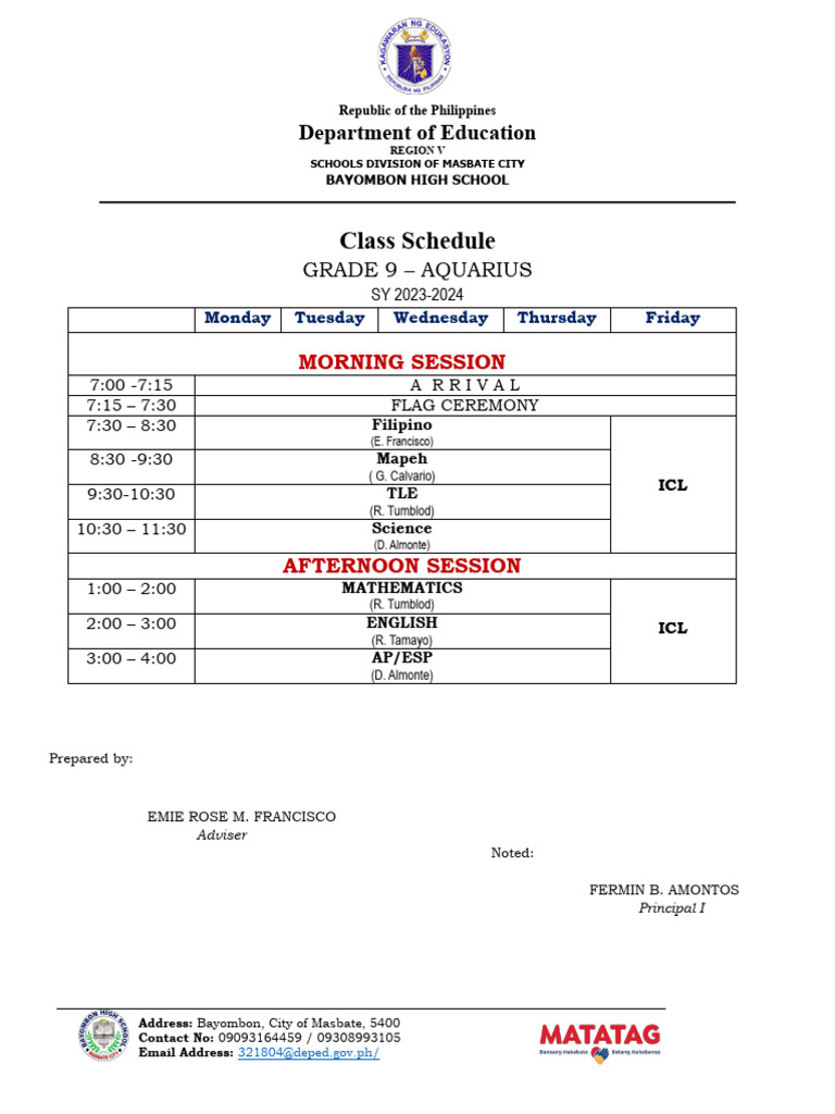 Class Schedule | PDF