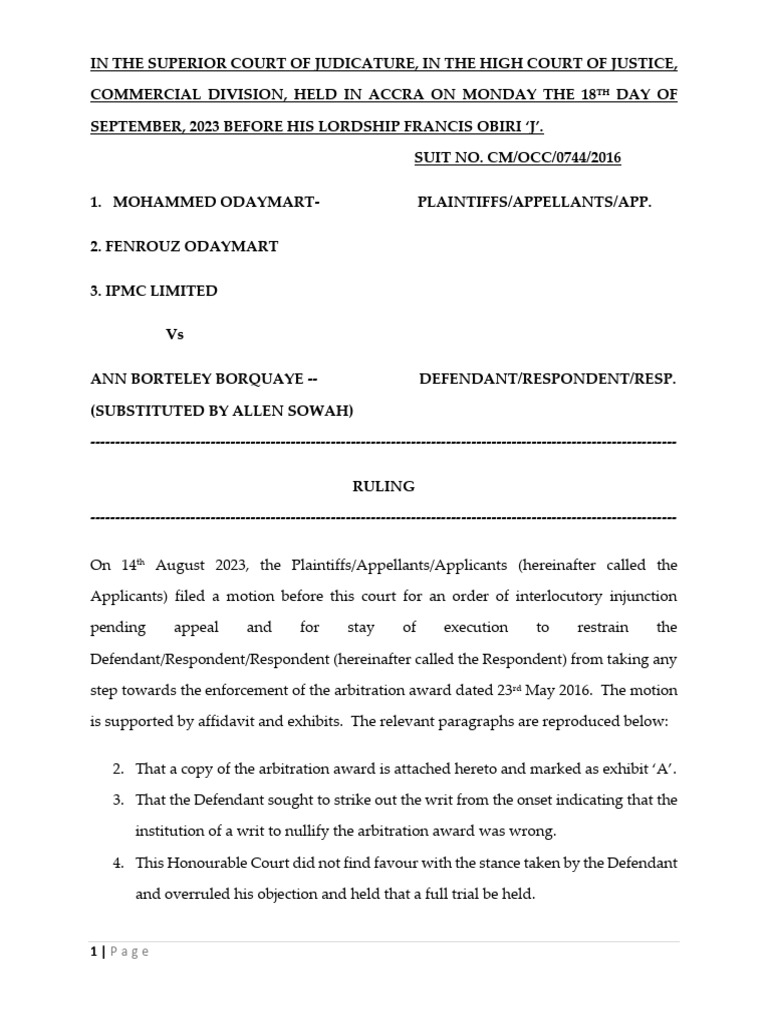 Odaymart and Others Vrs Borquaye 2023 GHAHC 293 (18 September 2023 ...