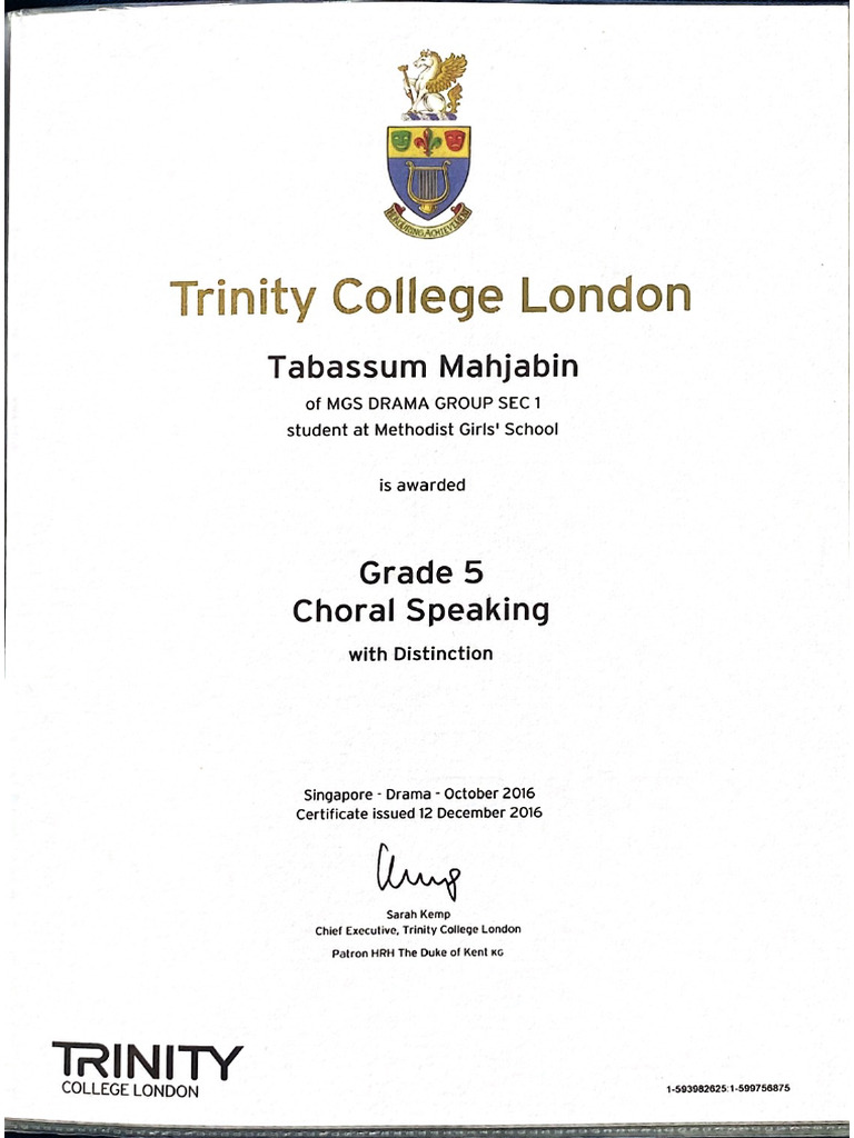 2016 Grade 5 Choral Speaking Certificate | PDF