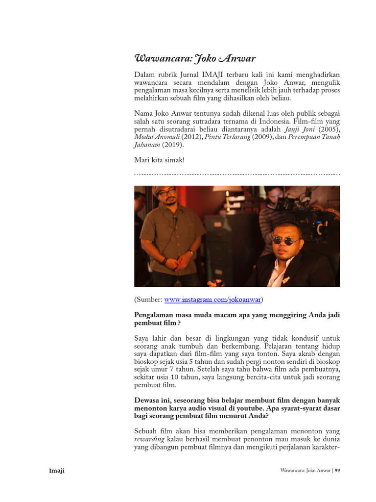 Wawancara Joko Anwar Imaji 2021 No.2 Juli 1-99-103 | PDF