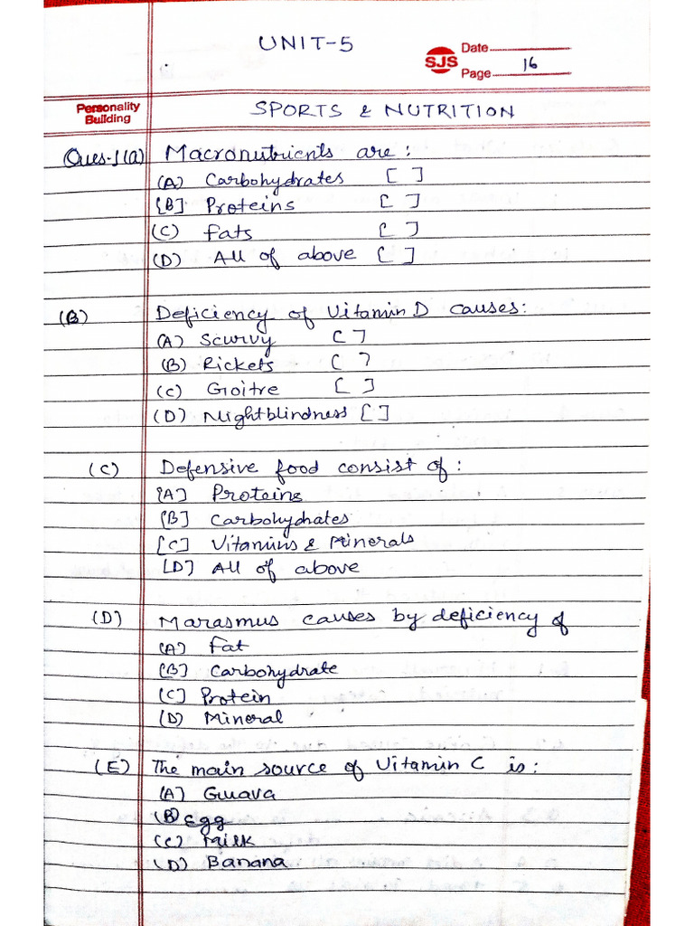 Class XII Phy Edu MA MS Unit 5 Sports and Nutrition | PDF