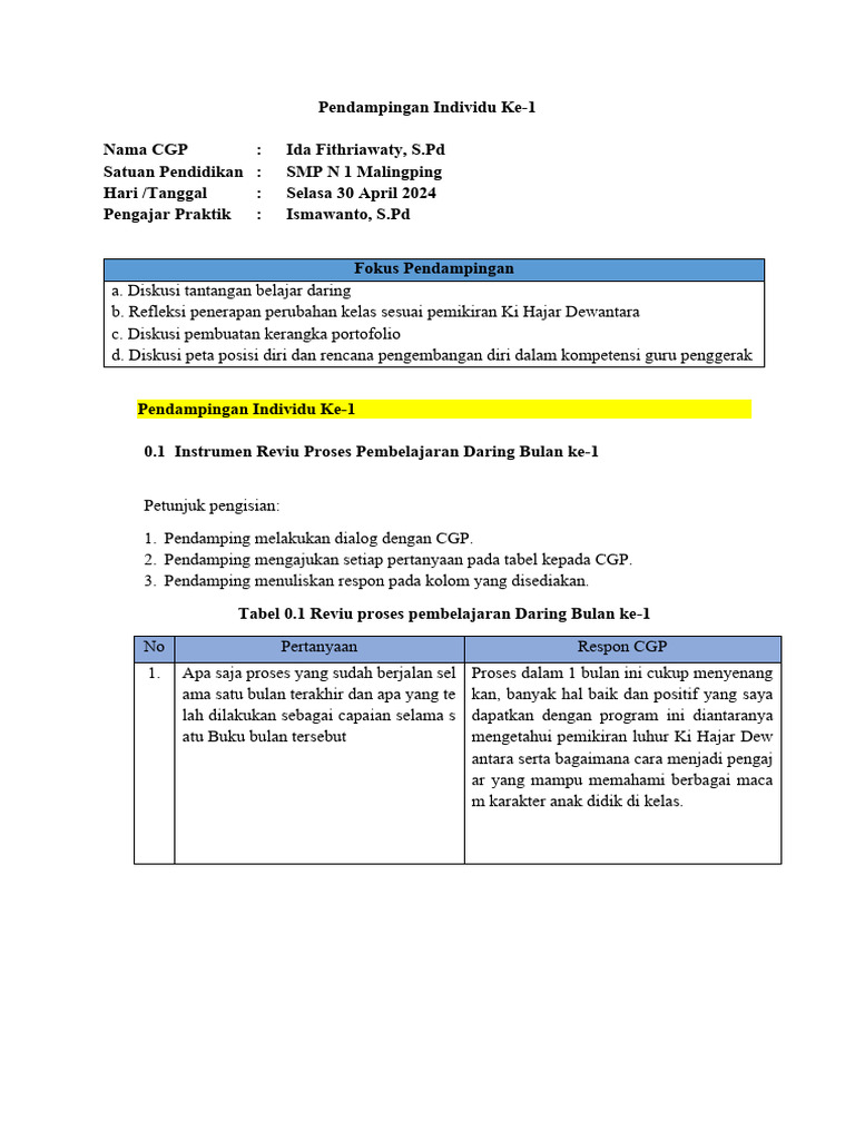 Instrumen Pendampingan Individu 1 | PDF
