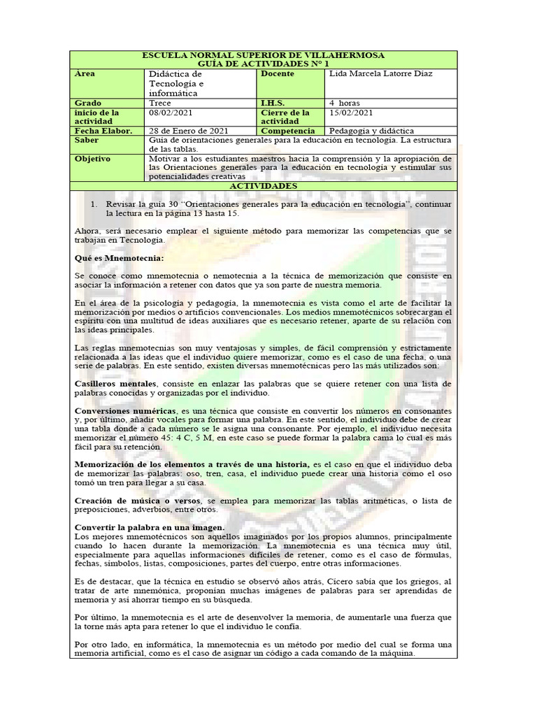 01.tec Inf2 Tercer Semestre-Solucion NDF | PDF | Mnemotécnico | Memoria