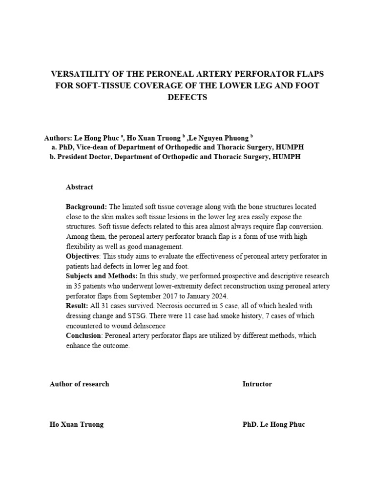 Versatility of The Peroneal Artery Perforator Flaps For Soft-Tissue ...