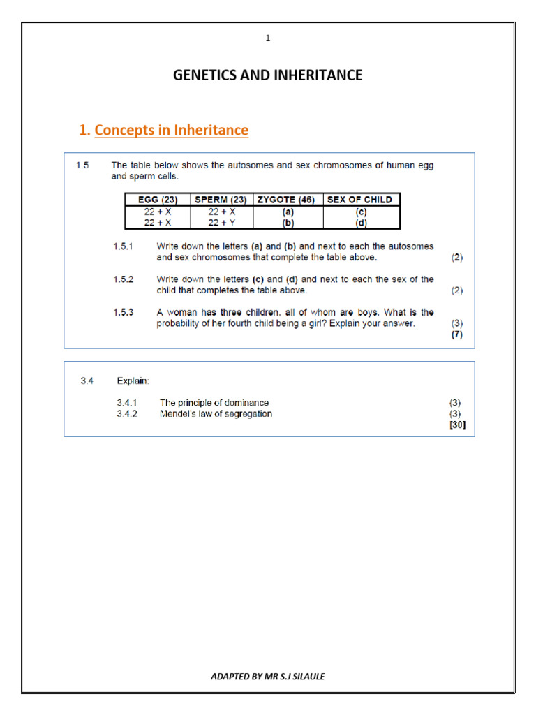 Genetics and Inheritance Guide | PDF | Genetics | Biology