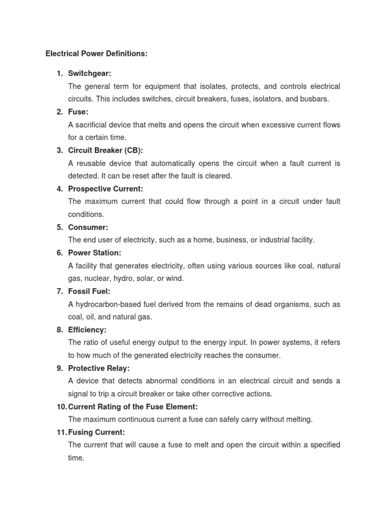 Electrical Power Definitions | PDF | Fuse (Electrical) | Electrical Engineering