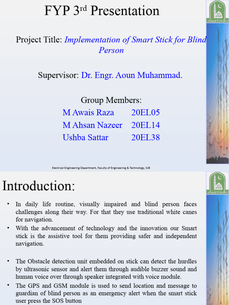 FYP Presentation 3 Smart Stick | PDF | Technology & Engineering
