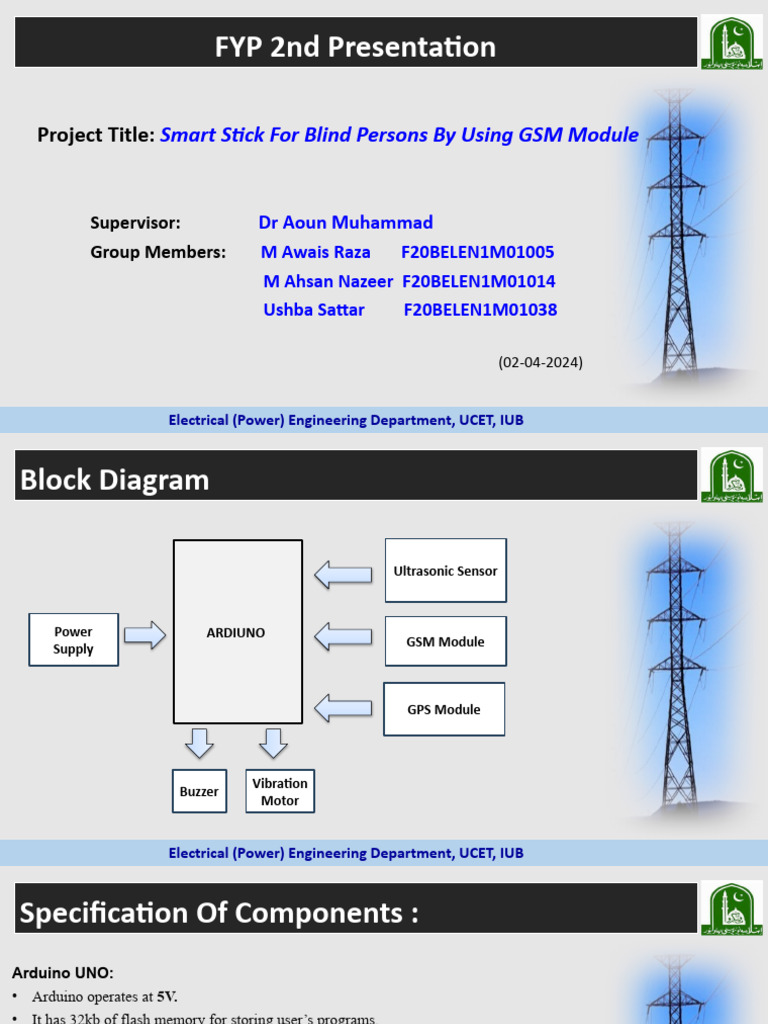 FYP Presentation 2 Smart Stick | PDF | Arduino | Electrical Engineering