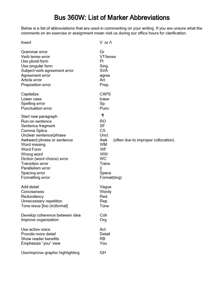 BUS 360 Marking Abbreviations | PDF