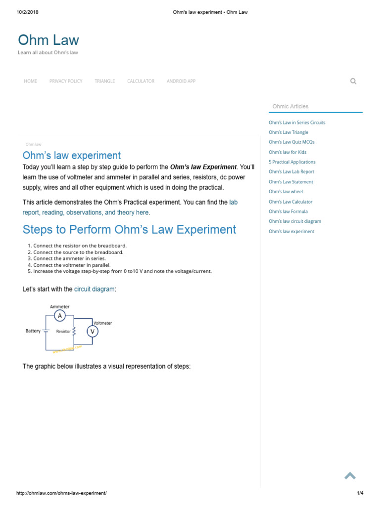Ohm's Law Experiment - Ohm Law | PDF | Resistor | Voltage