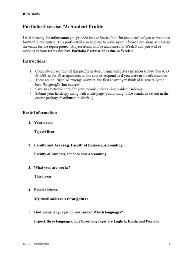 BUS 360 Portfolio Exercise #3 (Student Profile) | PDF | Cognitive Science | Learning