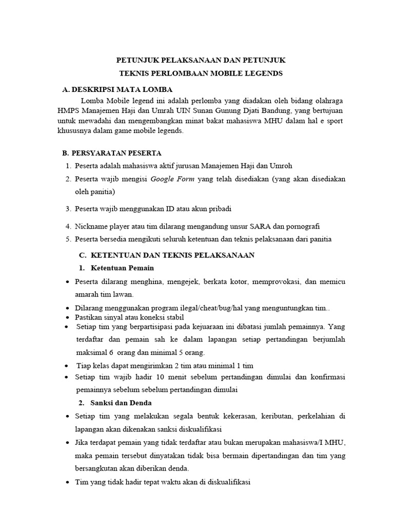 Panduan Lomba Mobile Legends UIN | PDF