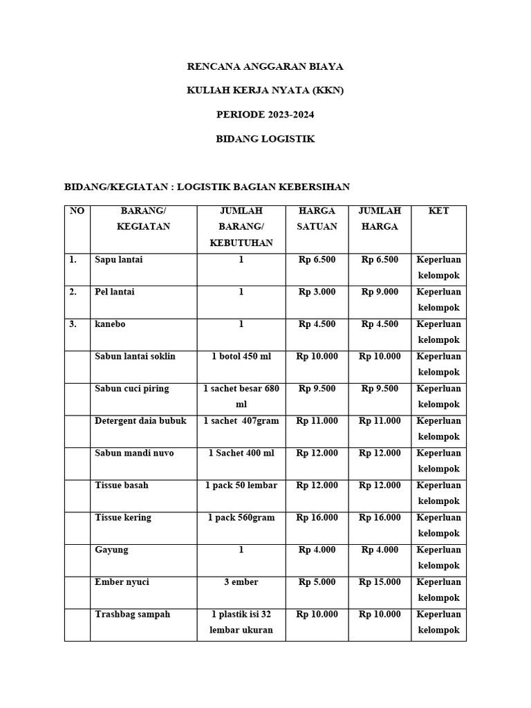Rab Logistik KKN | PDF