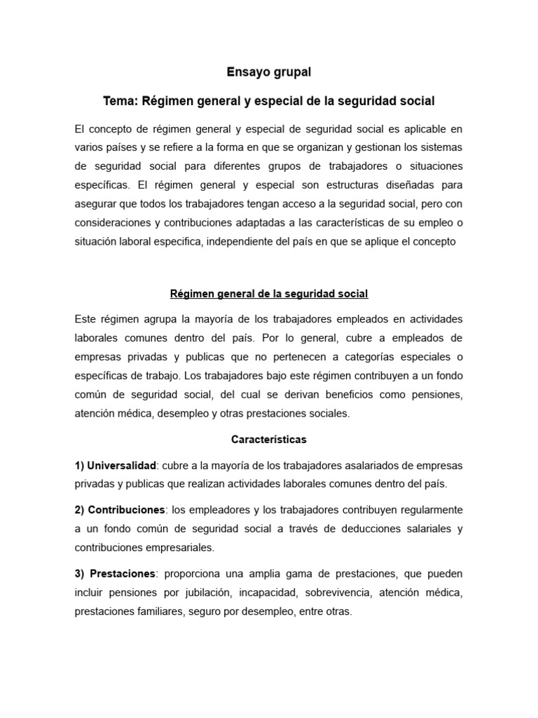 Régimen de Seguridad Social: General y Especial | PDF | Bienestar | Pensión