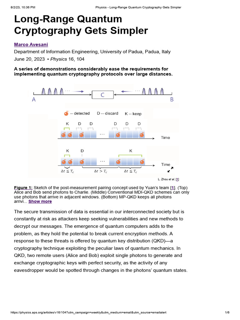 Physics - Long-Range Quantum Cryptography Gets Simpler | PDF ...