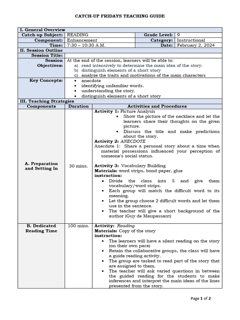 G9 TG Reading Intructional | PDF | Vocabulary | Cognitive Psychology