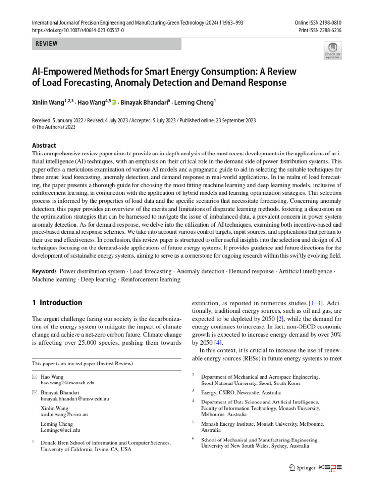 AI Empowered Methods For Smart Energy Consumption: A Review of Load Forecasting, Anomaly ...