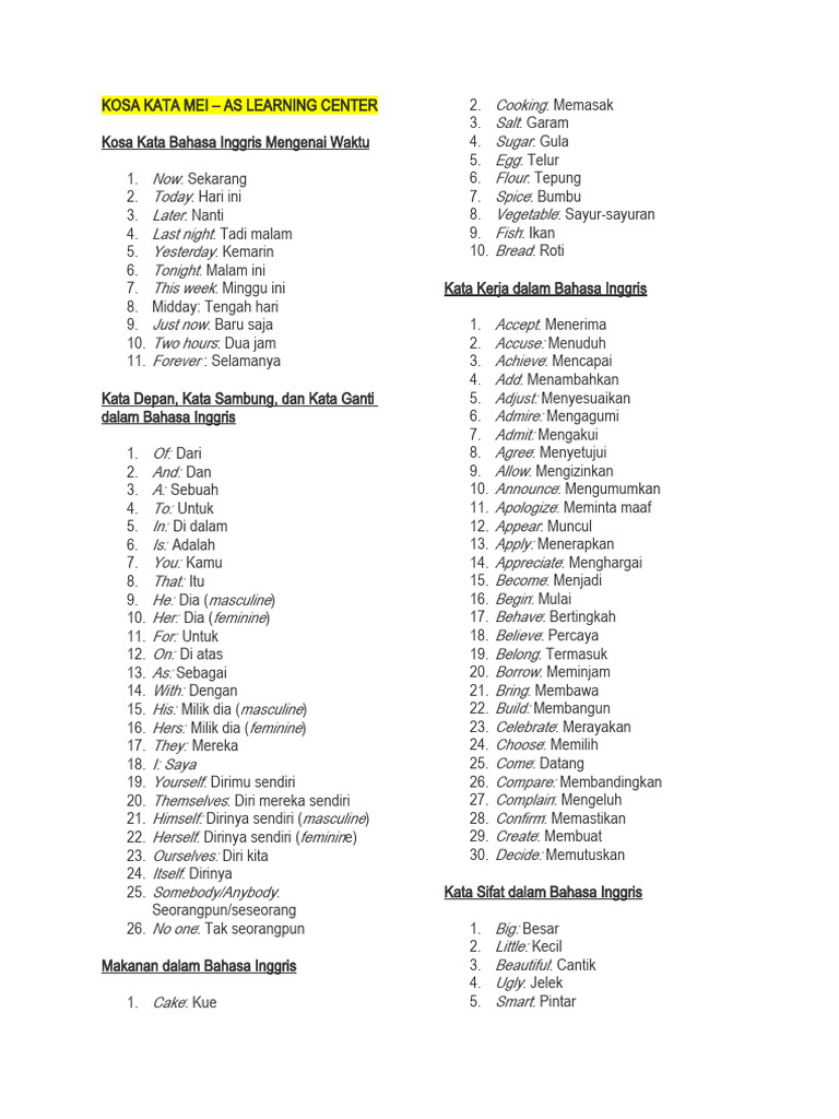 Kota Kata Mei - AS Learning Center | PDF