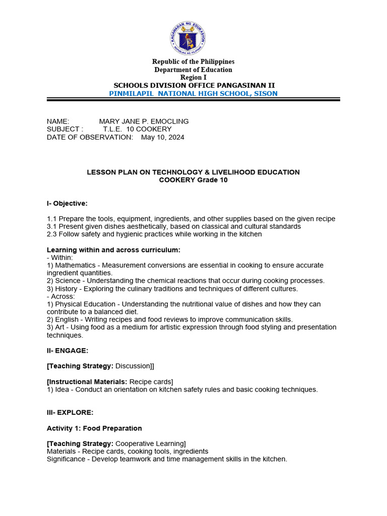 Cot4 Tle10 Performance Task | PDF | Cooking | Recipe