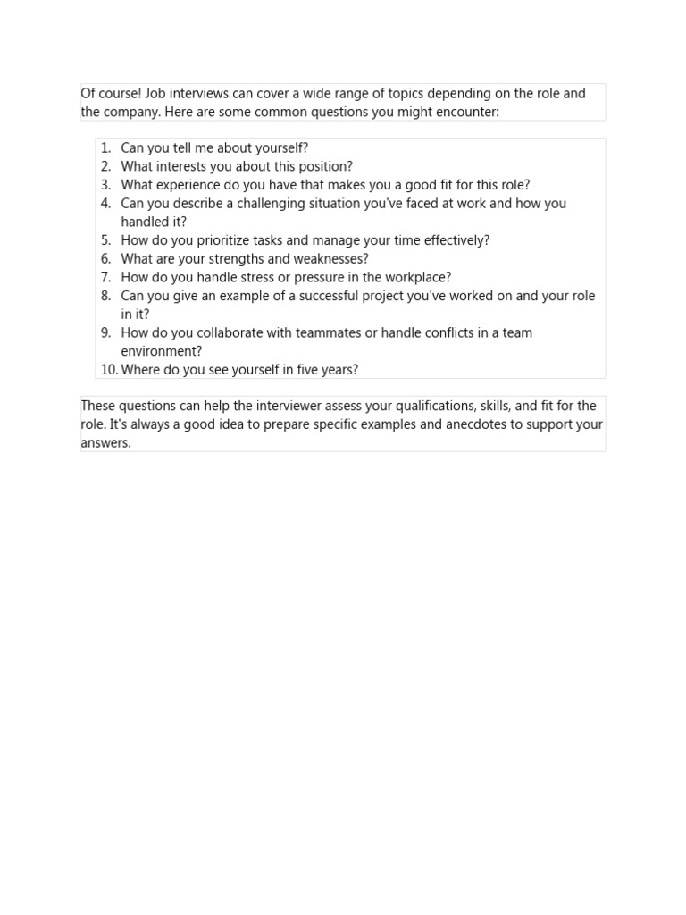 Questions For An Interview | PDF | Job Interview | Psychology