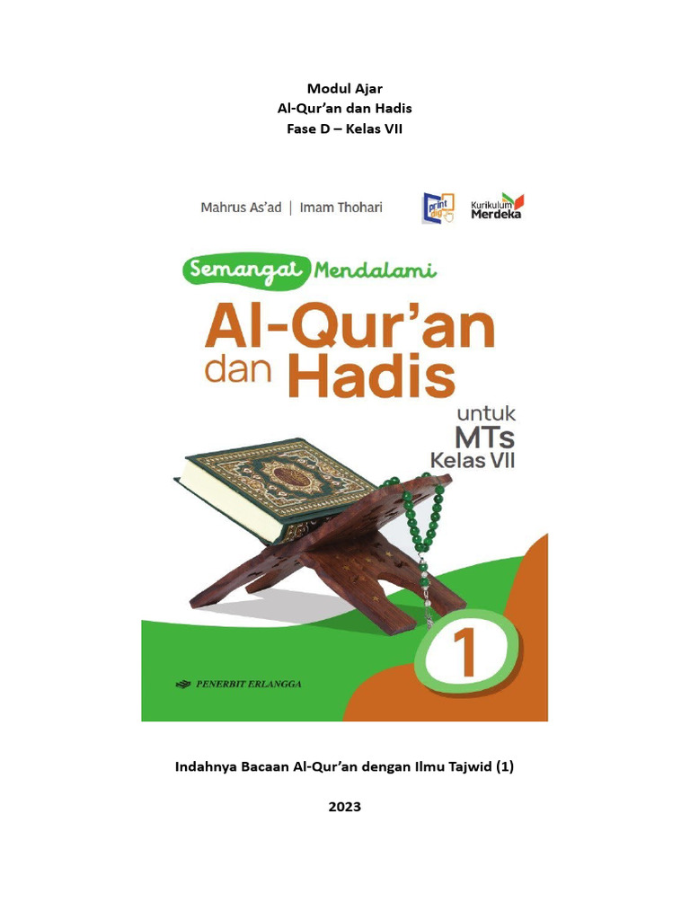 Semangat Mendalami Al-Quran & Hadis Mts Kls.7 - Km-Ma (Modul Ajar) - Ma Qurdis Kelas 7 | PDF ...