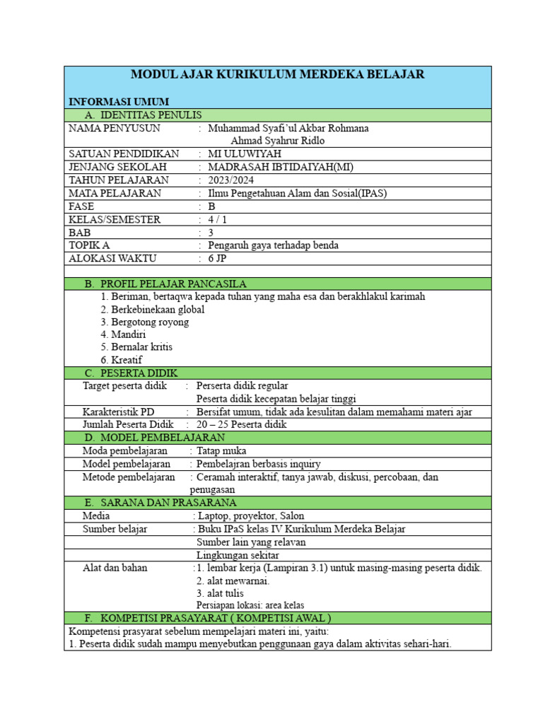Modul Ajar Kurikulum Merdeka Belajar | PDF