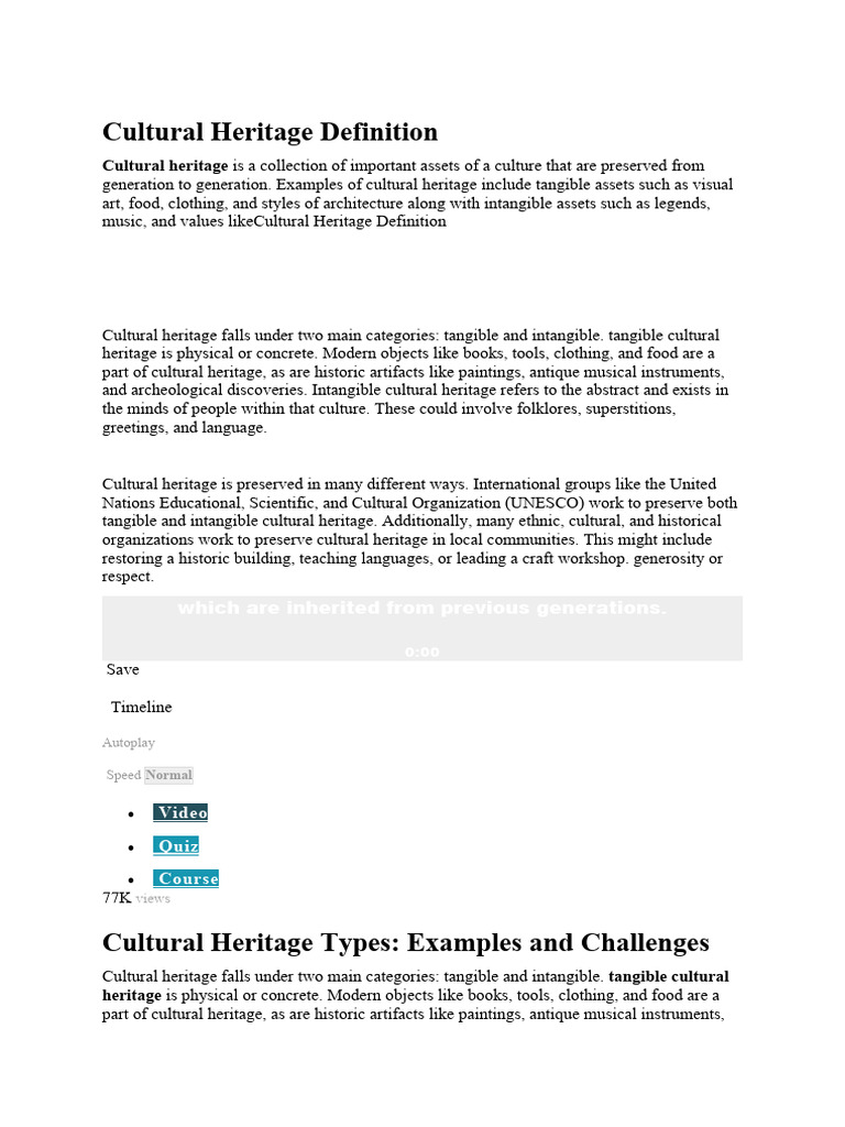Notes Oncultural Heritage Includes Artefacts | PDF | Cultural Heritage ...