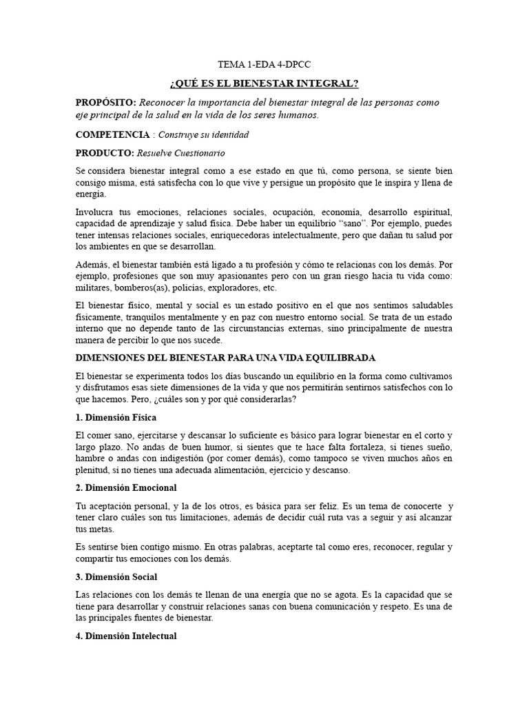Tema 1-Eda 4-DPCC | PDF | Salud mental | Bienestar