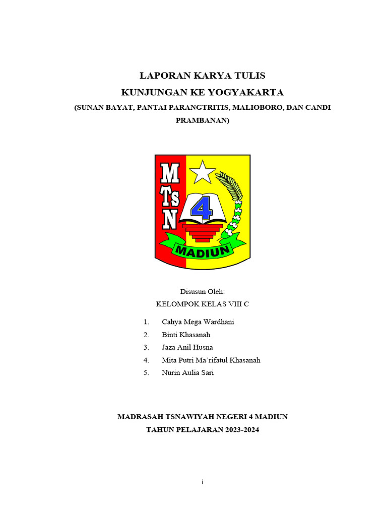 LAPORAN KARYA TULIS MTSN 4 MADIUN KELAS 8C | PDF | Ilmu Sosial