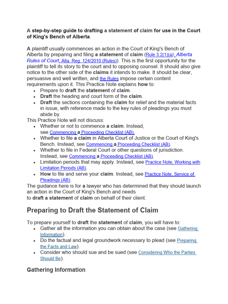 Drafting a Statement of Claim in Alberta | PDF | Legal Remedy | Damages