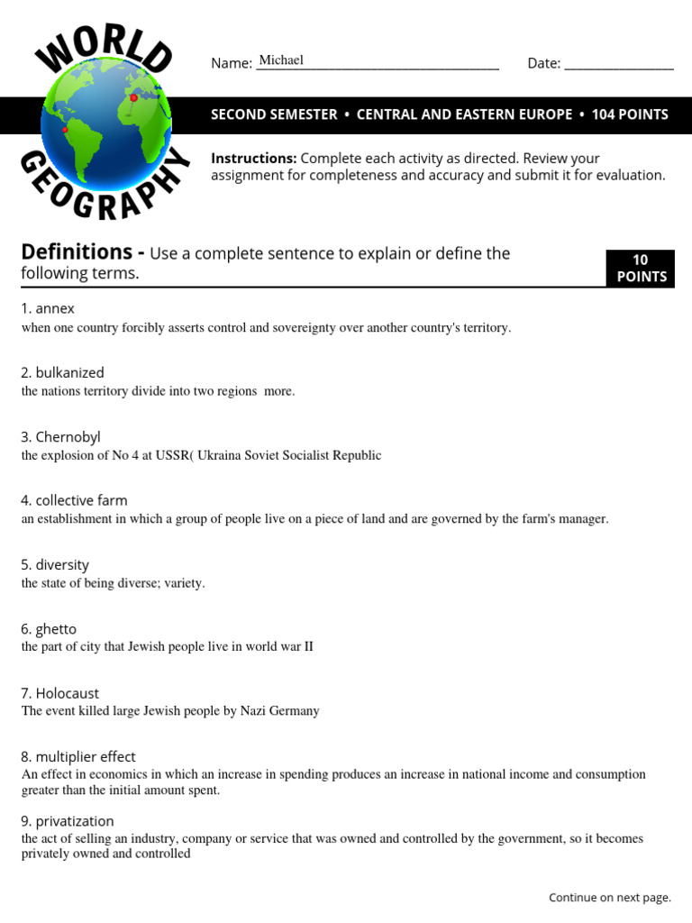 World Geography Central and Eastern Europe Worksheet | PDF | Balkans ...